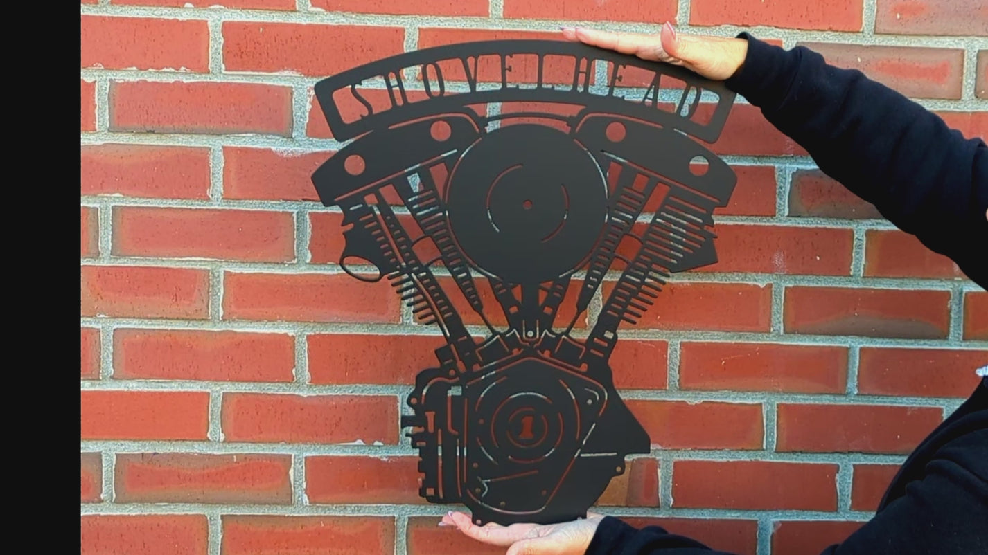 Shovelhead Engine Metal Garage Sign - Steel Wall Art for Bikers ...