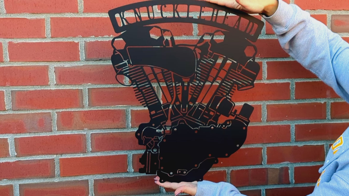 Knucklehead Engine Metal Garage Sign - Steel Wall Art for Bikers ...